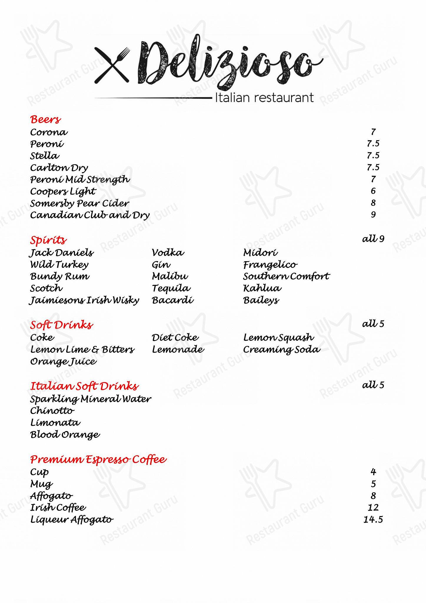 Menu at Delizioso restaurant, Laurieton