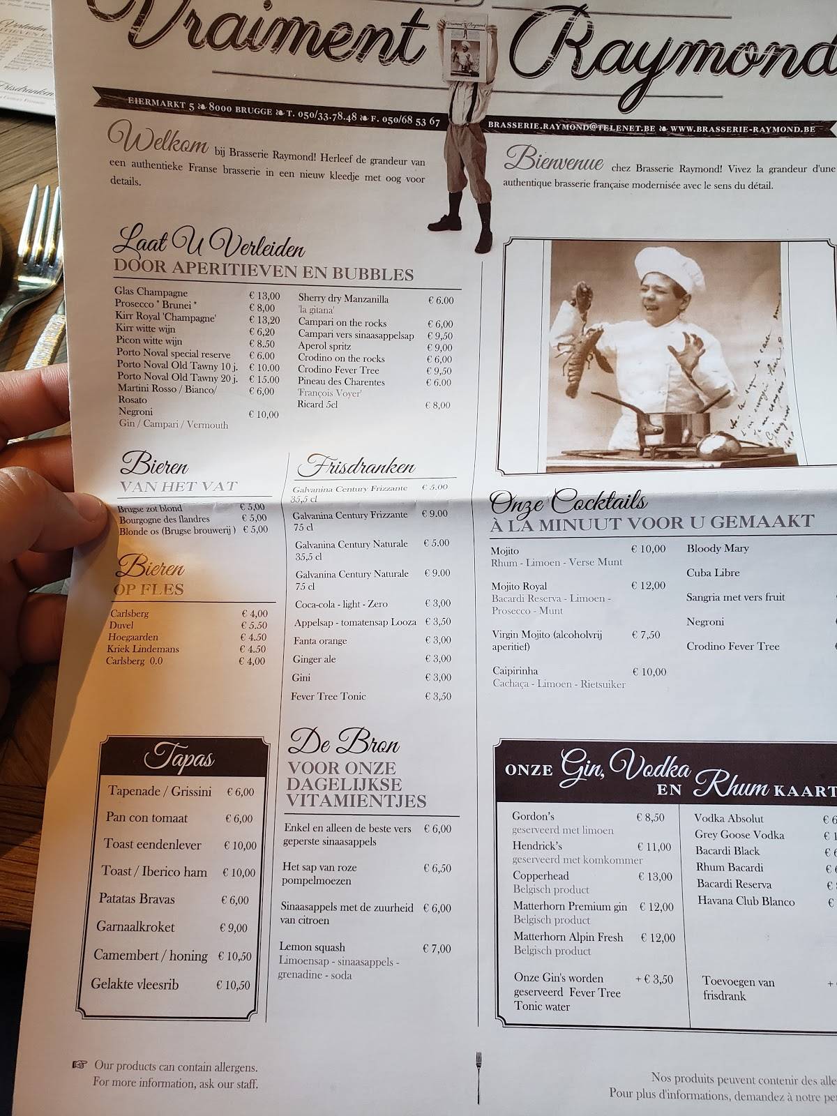 Menu at Den Dyver, Bruges