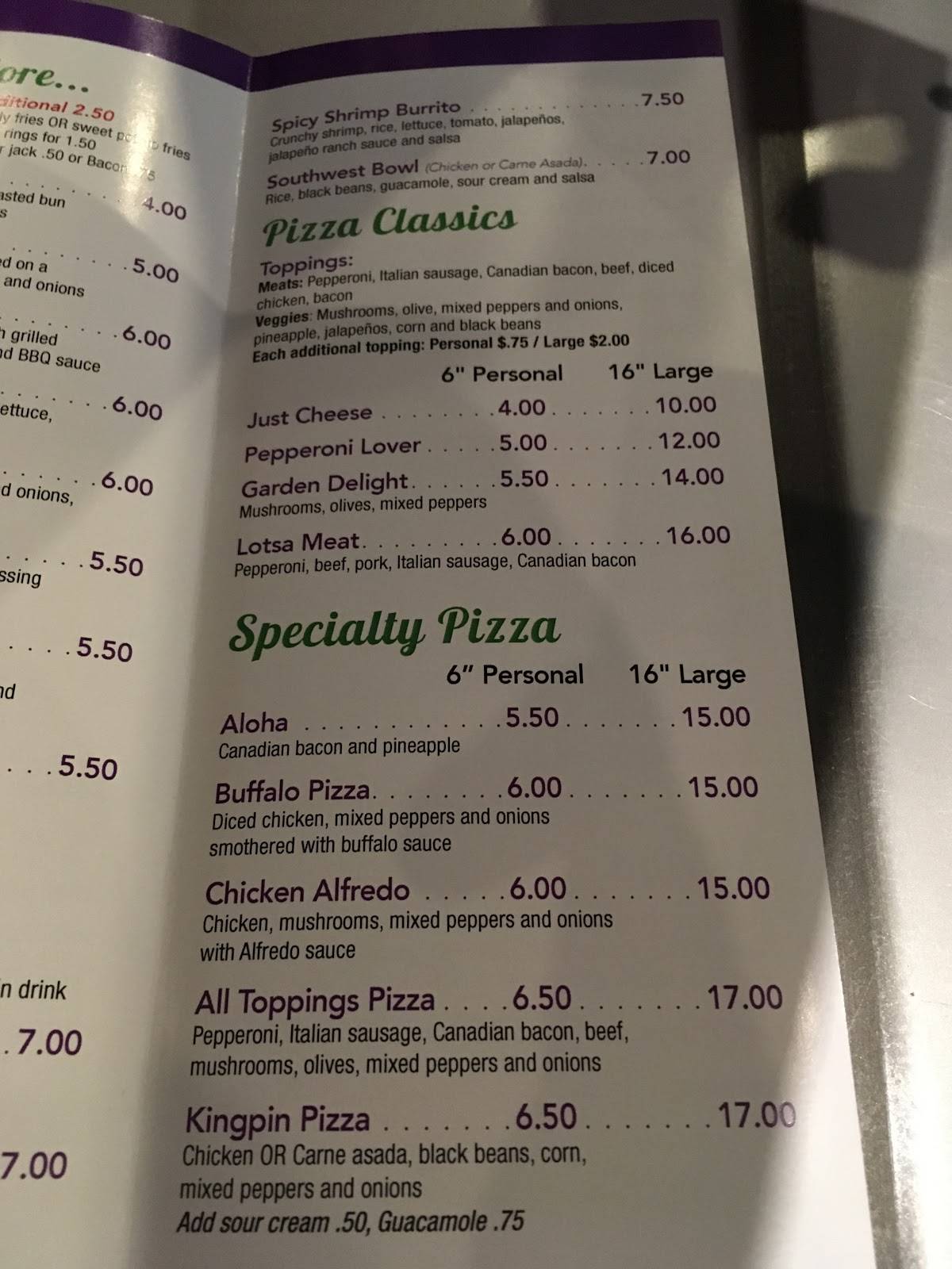 Menu at Desert Lanes & Kingpin Pizzeria Cafe, Seeley, NAF El Centro