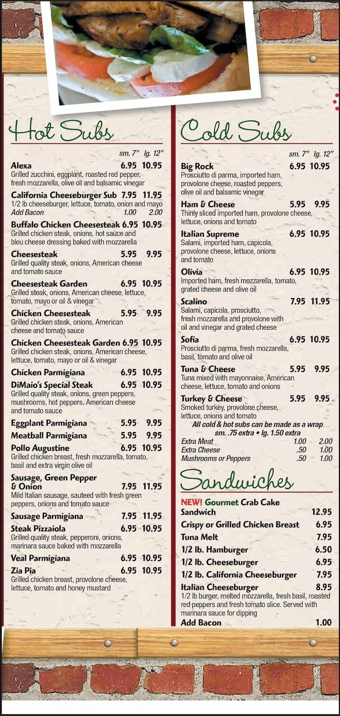 Menu at DiMaio's Mustard Seed restaurant, Orwigsburg