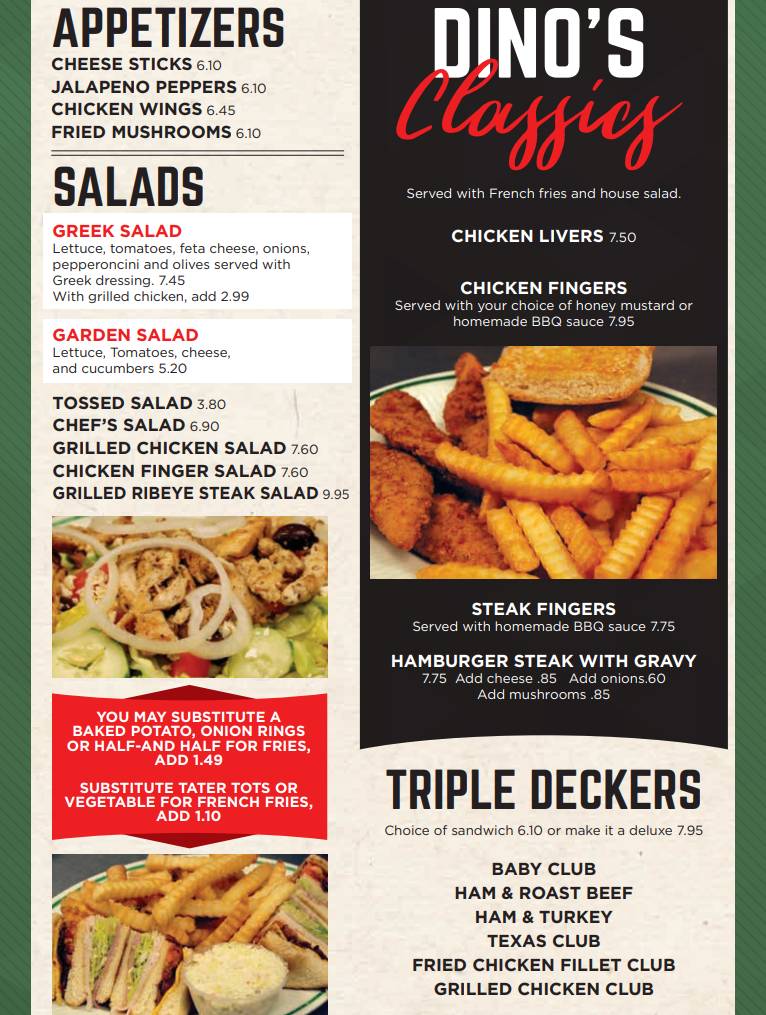 Menu at Dino’s Family Restaurant, Mauldin, 775 E Butler Rd