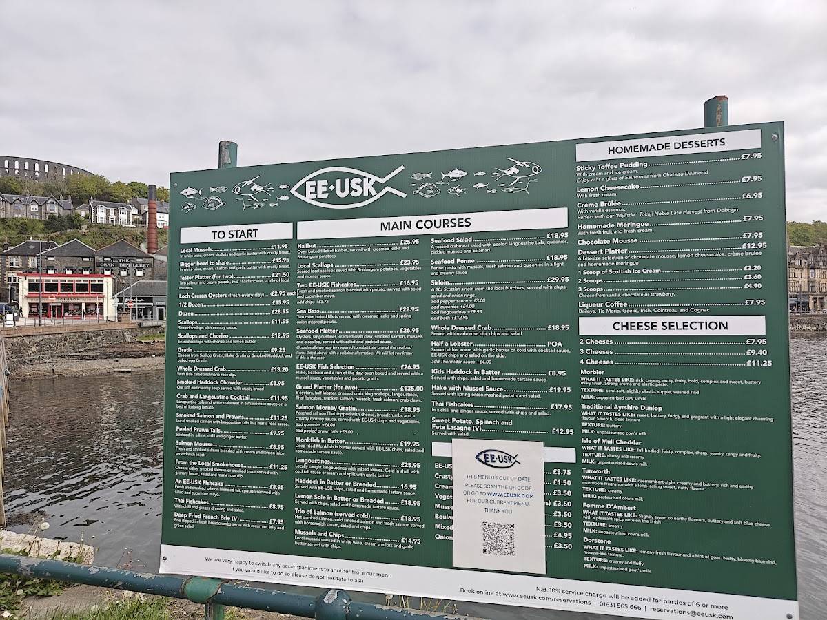 Menu at EE-USK restaurant, Oban