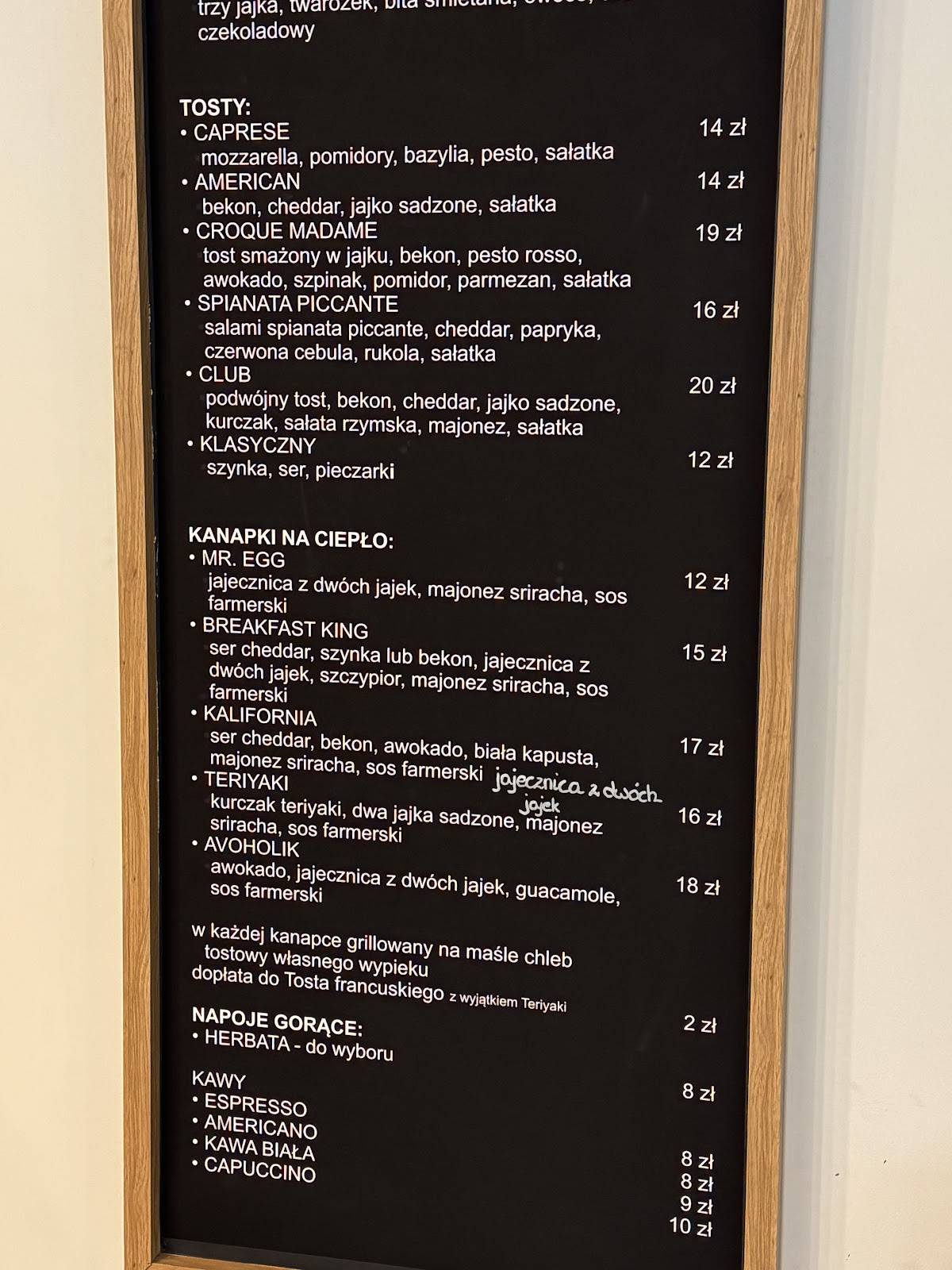 Menu at ELEMENT 4 restaurant, Wrocław