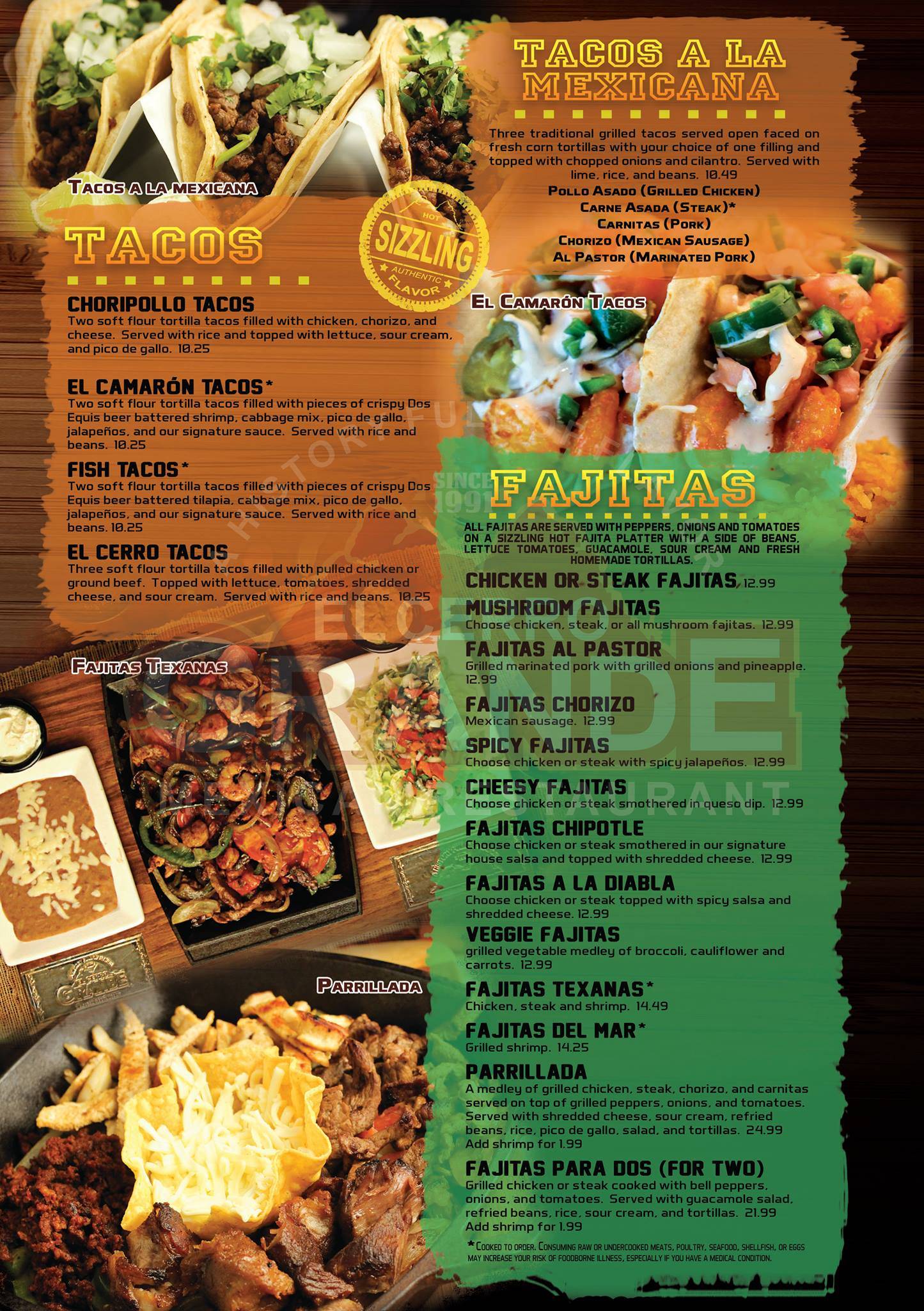Menu at El Cerro Grande Mexican Restaurant, Wilmington, College Rd #109