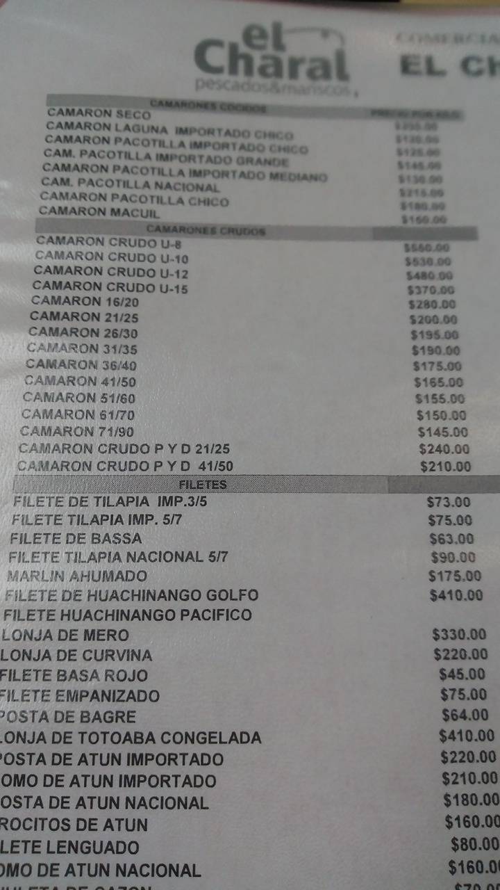 Carta del restaurante El Charal, Pescados & Mariscos, Monterrey, Av ...