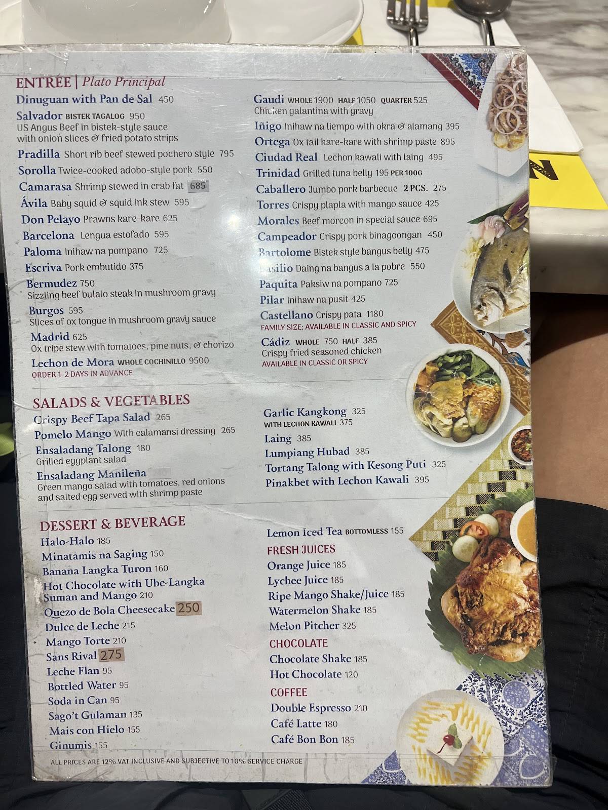 Menu at El Corazon restaurant, Taguig