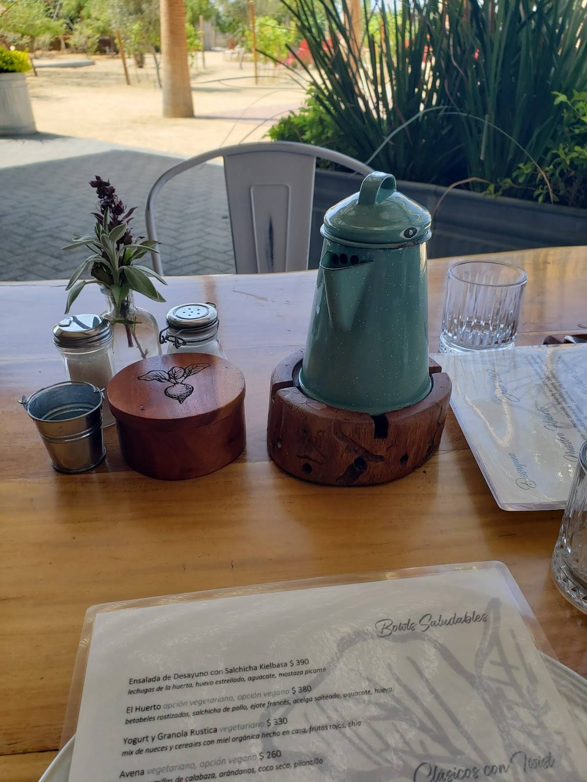 Carta del restaurante El Huerto Farm to Table, Cabo San Lucas