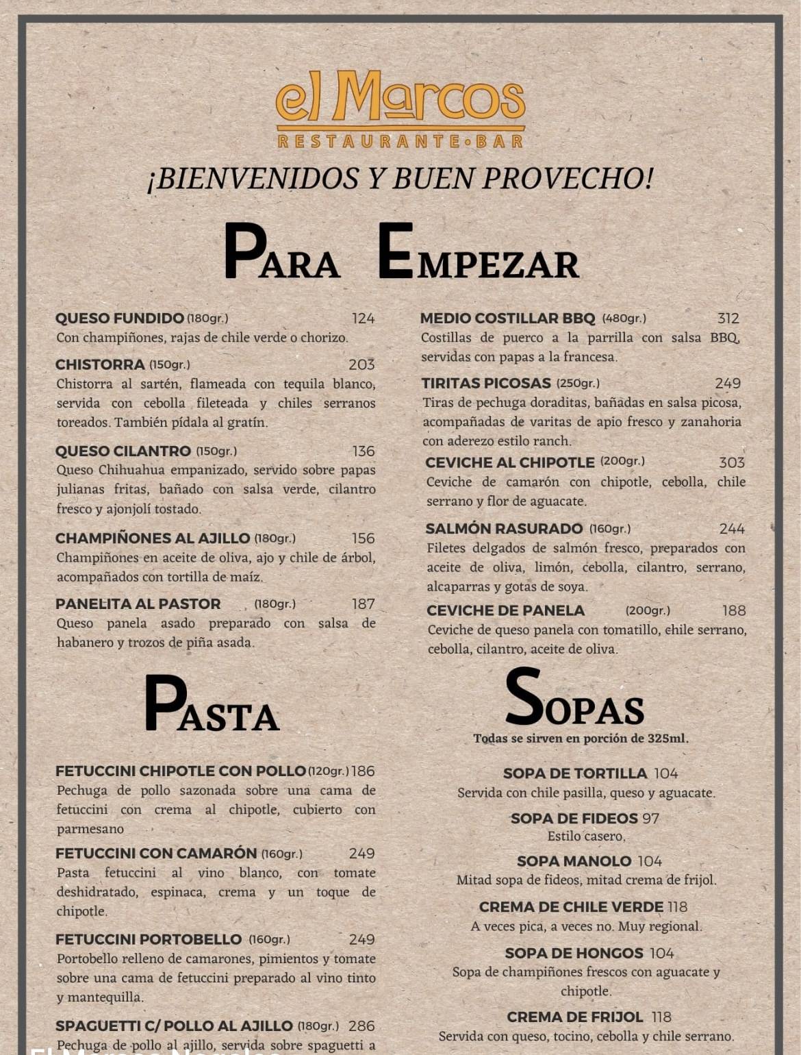 Menu at Restaurant El Marcos Nogales, Nogales