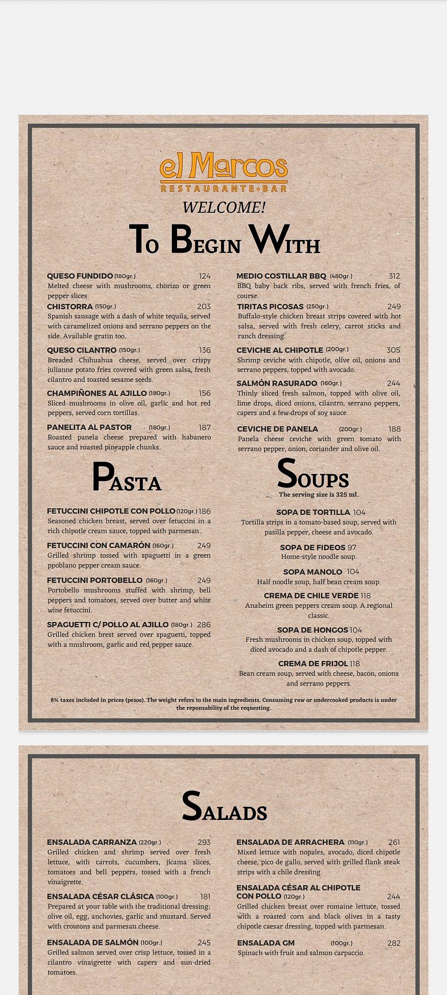 Menu at Restaurant El Marcos Nogales, Nogales