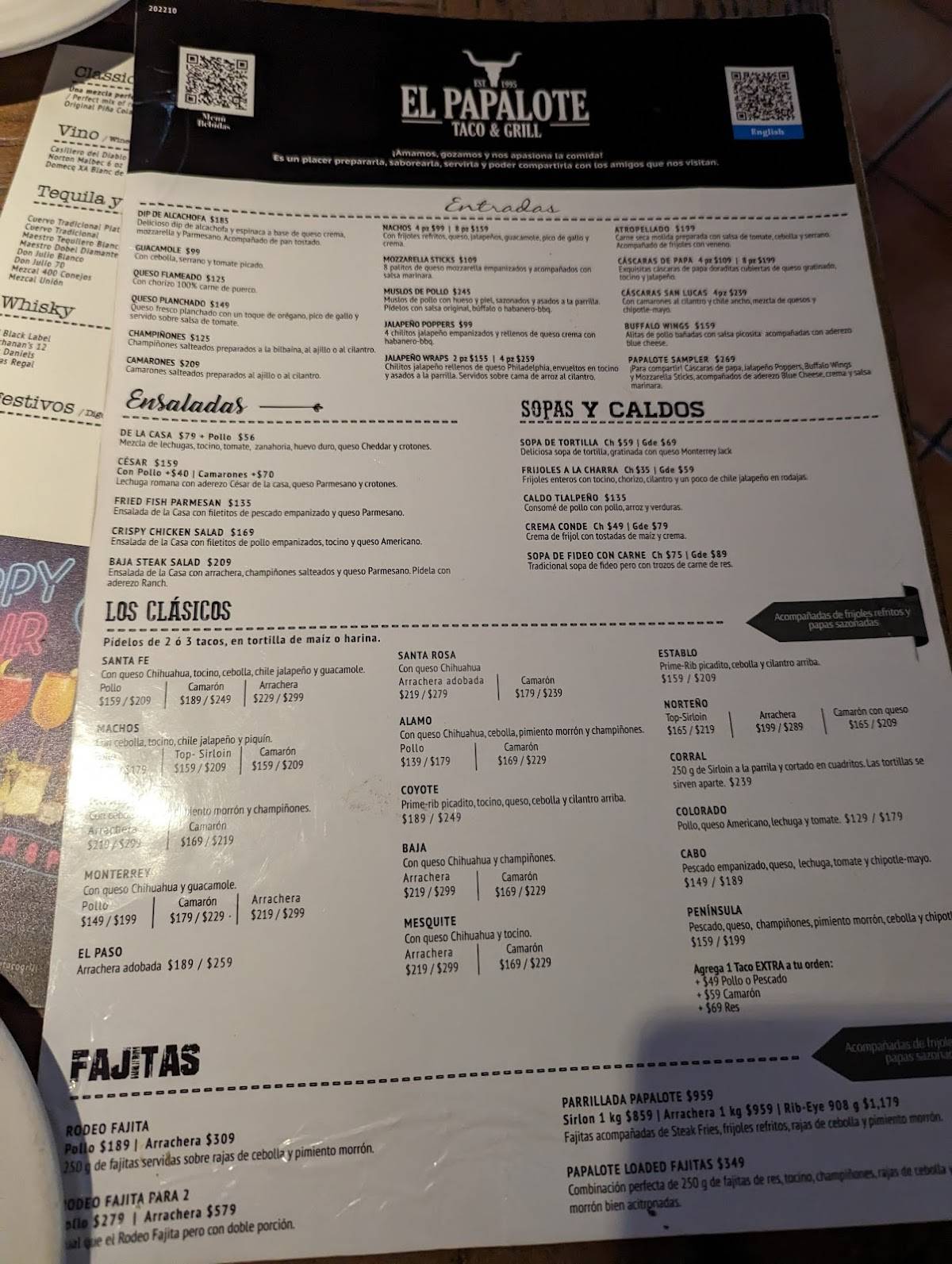 Carta del restaurante El Papalote Taco & Grill Valle, San Pedro Garza ...