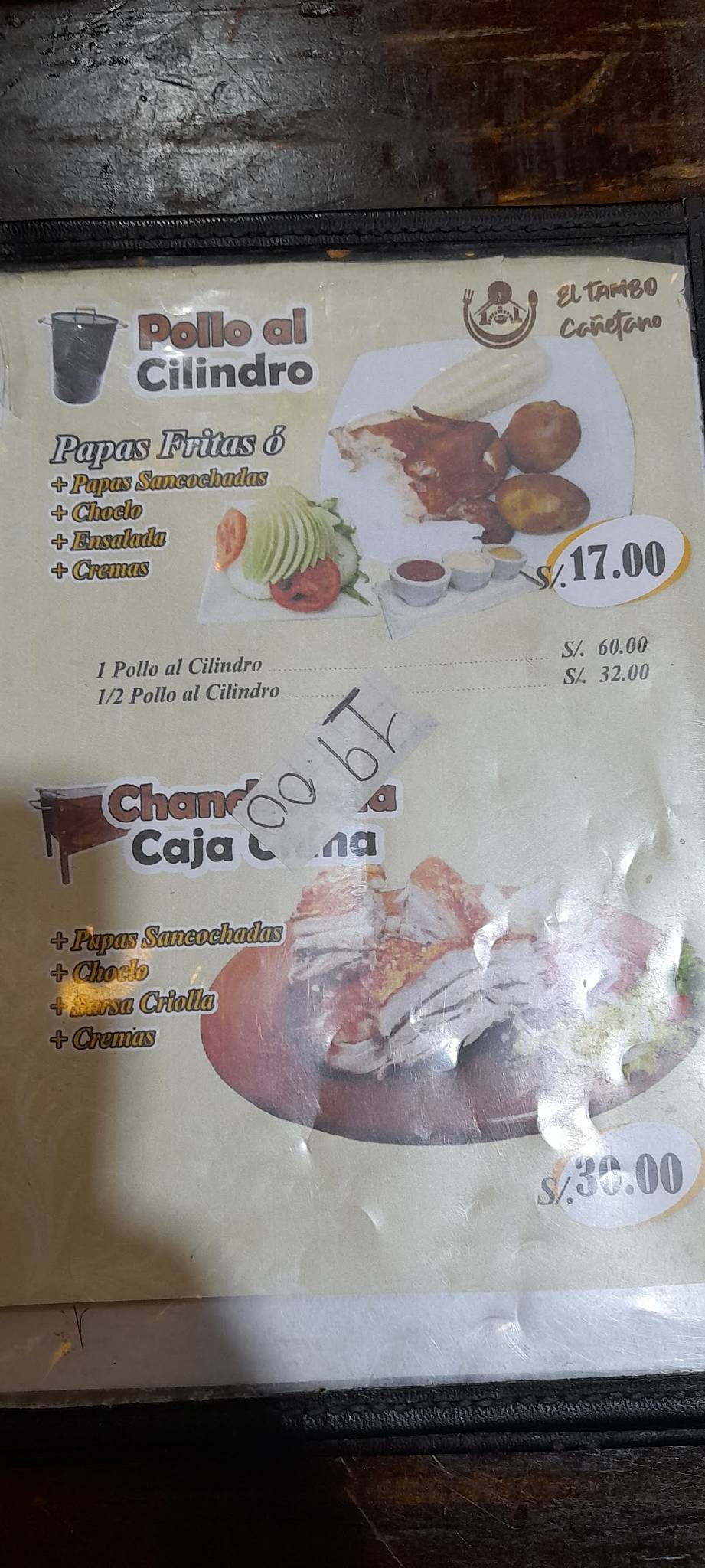 Menu at El tambo cañetano restaurant, San Vicente de Cañete District ...