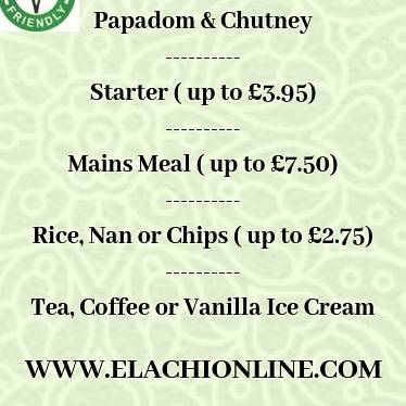 Menu at Elachi Indian restaurant in Liscard Wallasey, Wallasey