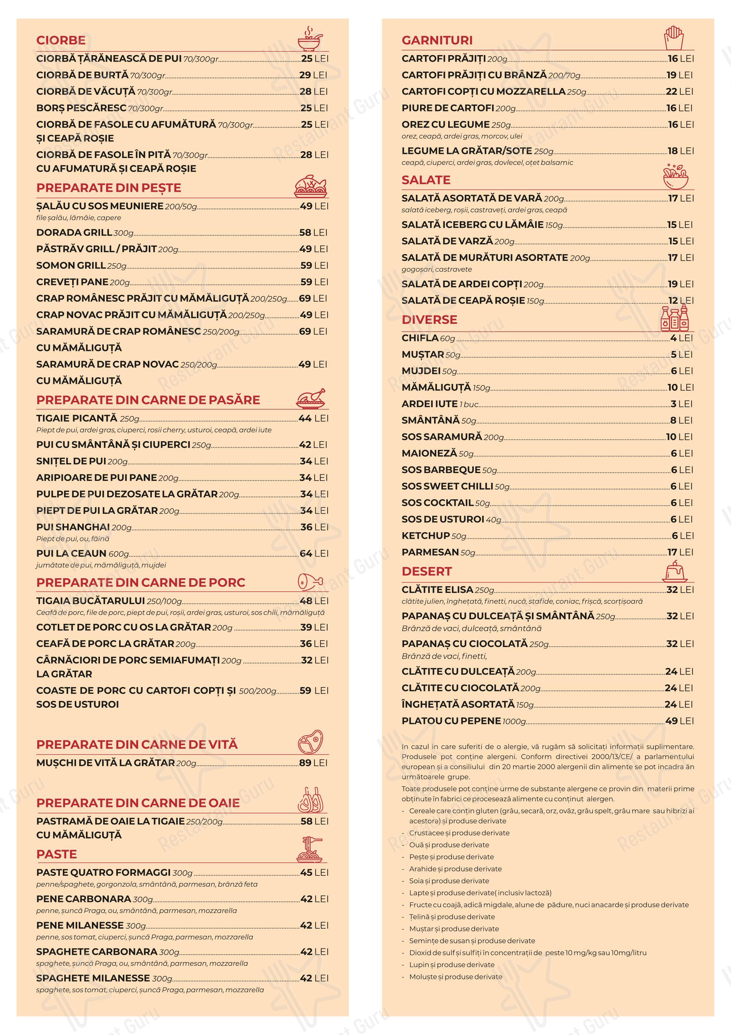 Menu at Restaurant Elisa, Belciugatele