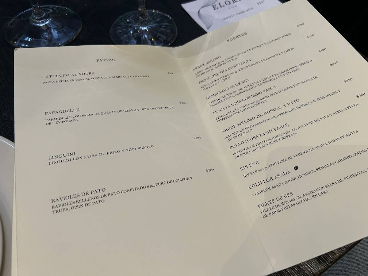 Menu at Elora Restaurante, Mexico City