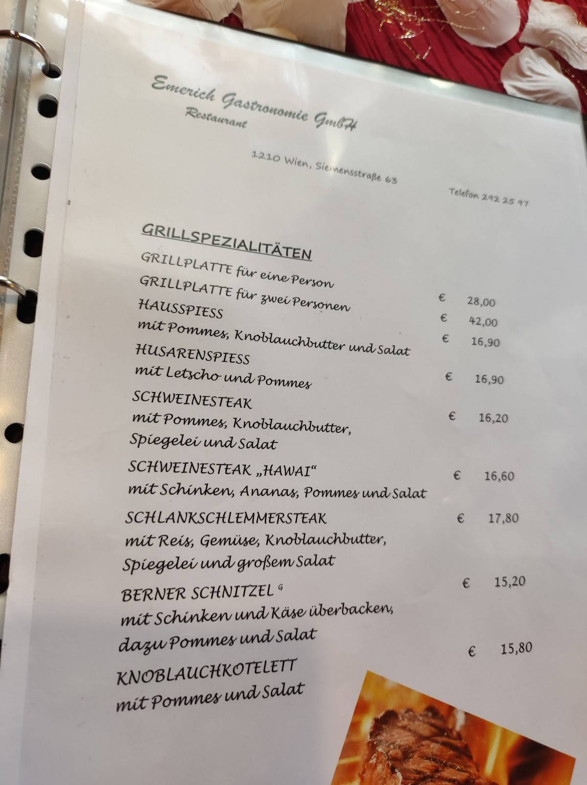 Speisekarte von Restaurant Emerich, Wien