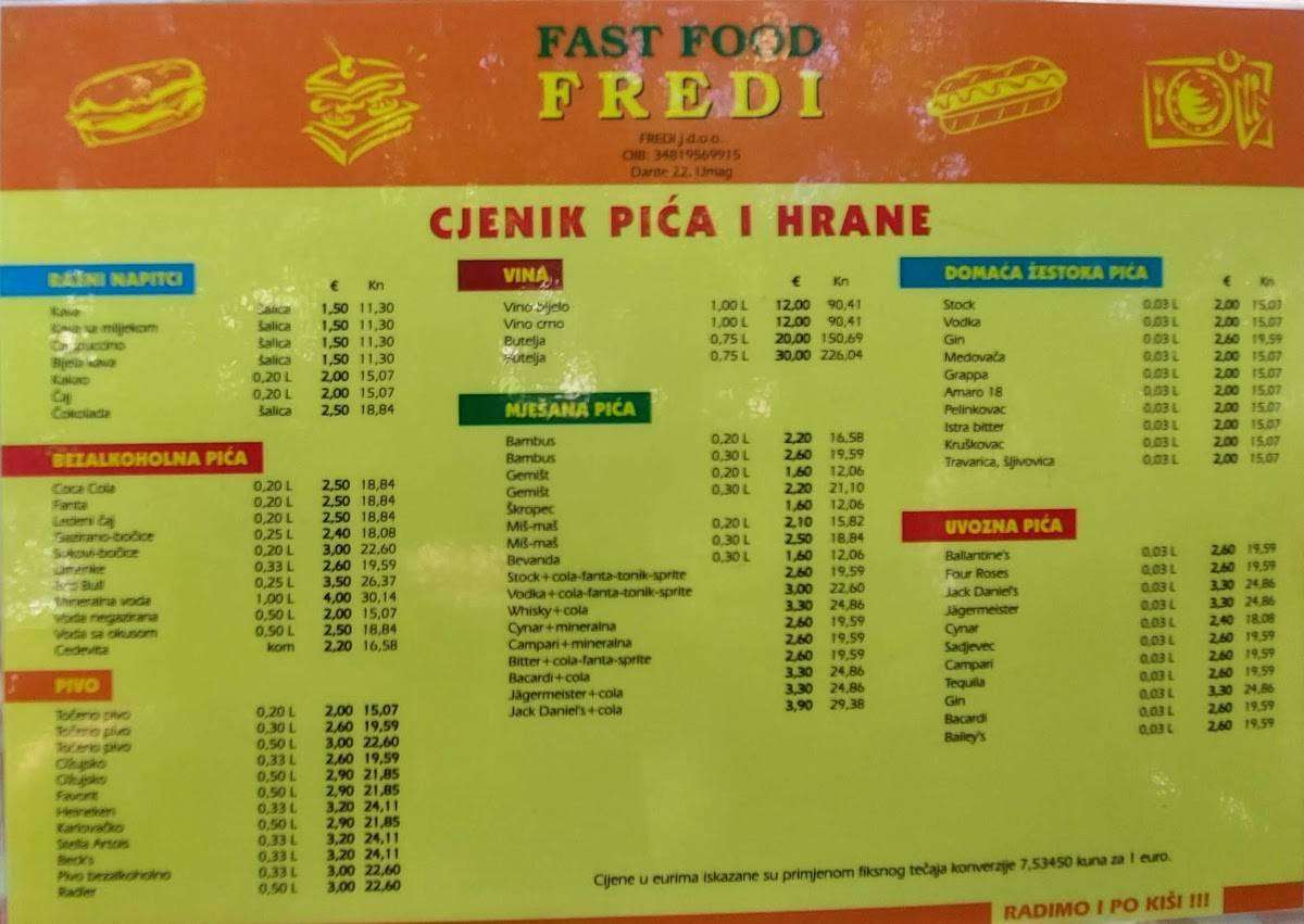 Carta de Fast food Fredi, Umag