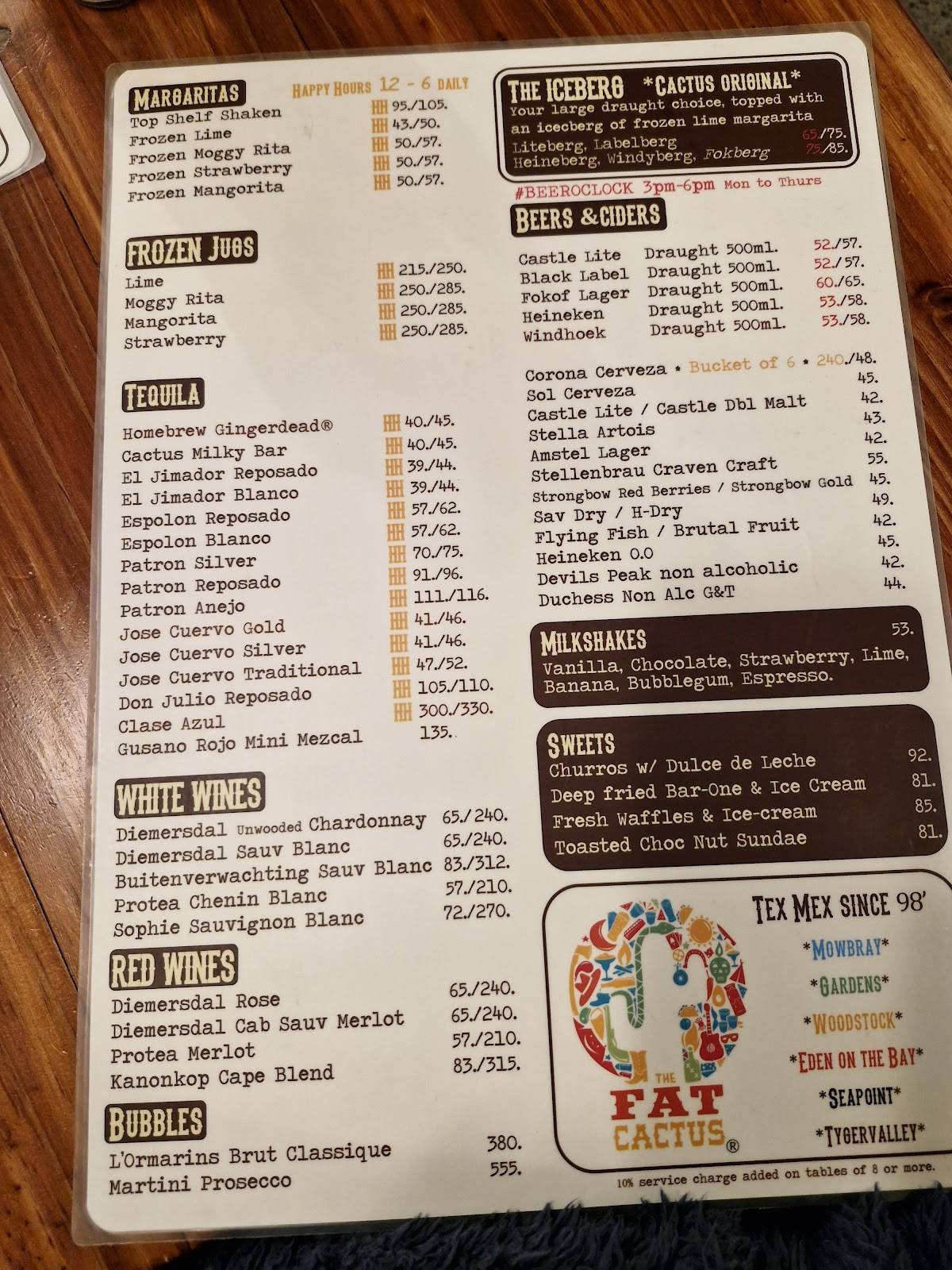 Menu at Fat Cactus Tygervalley restaurant, Cape Town