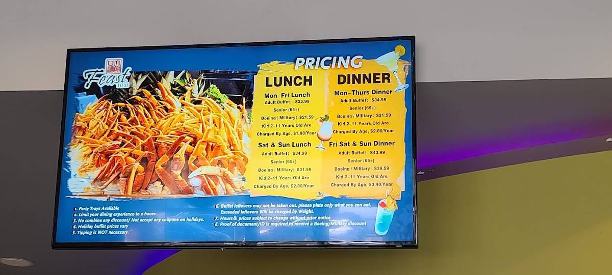 Menu at Feast Buffet restaurant, Renton