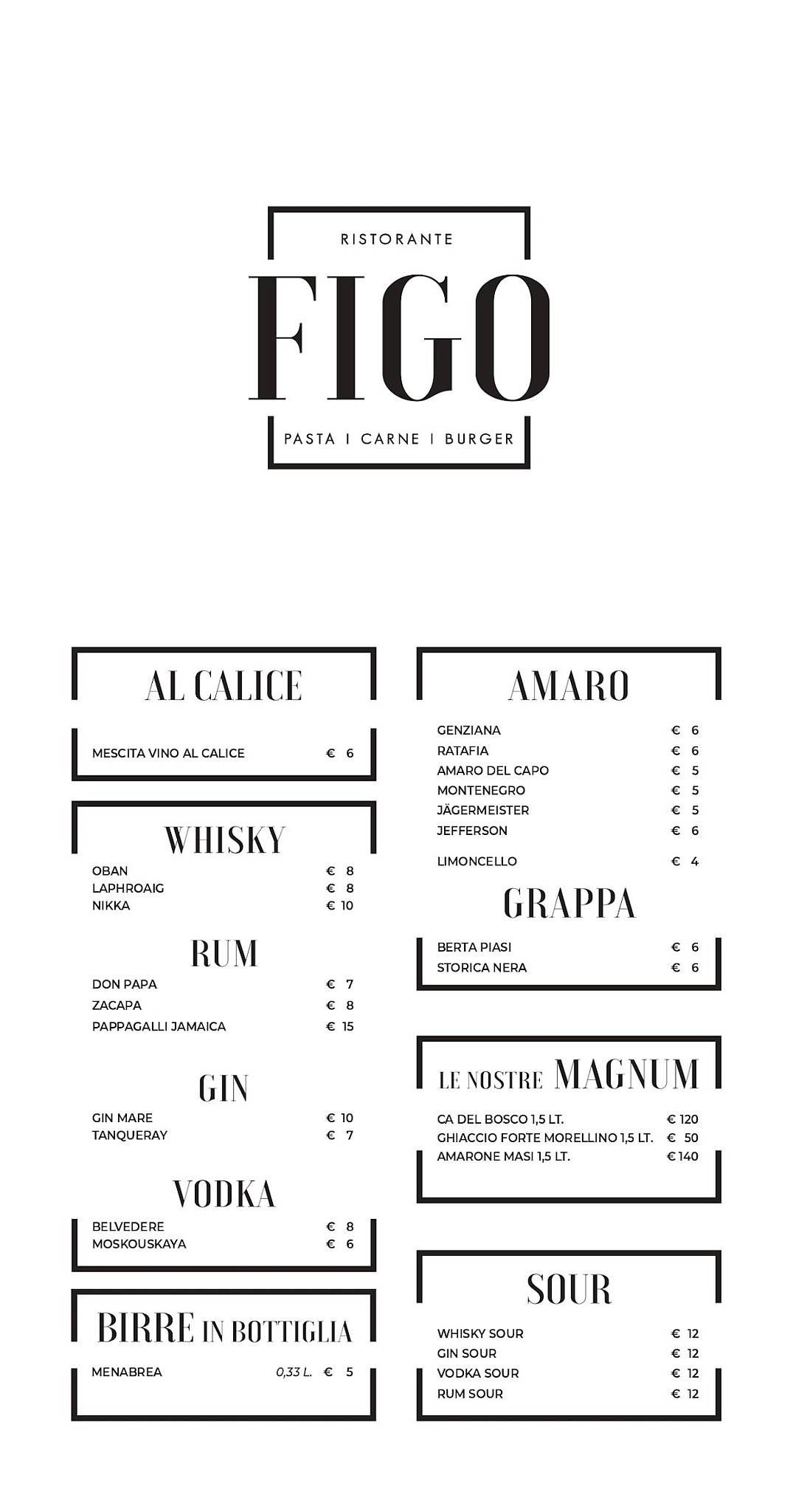 Speisekarte von Ristorante Figo Nomentana, ROM