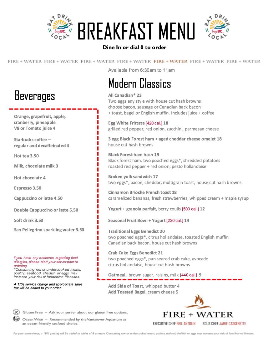 Menu at Fire + Water Restaurant, Victoria