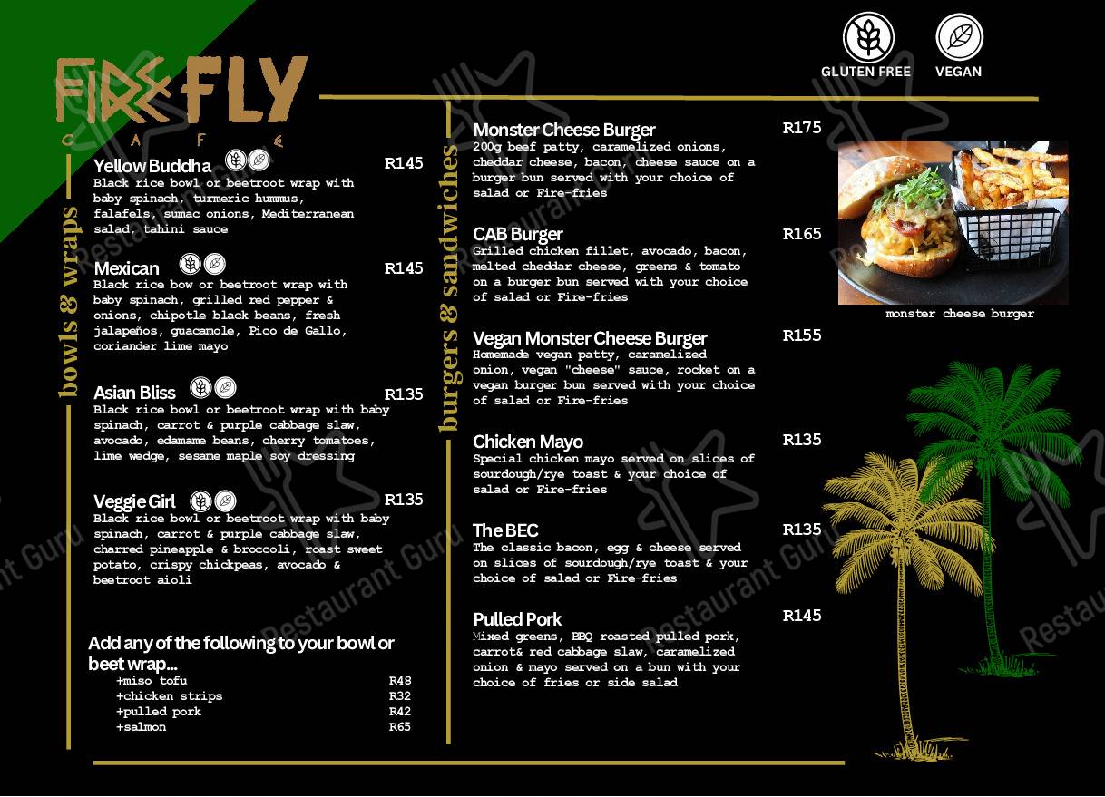 Menu at Firefly Cafe, Cape Town