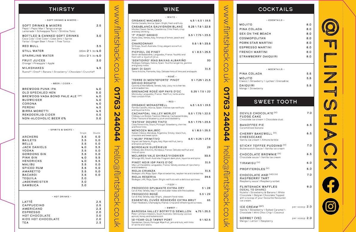 Menu at Flintshack Steakhouse, Royston
