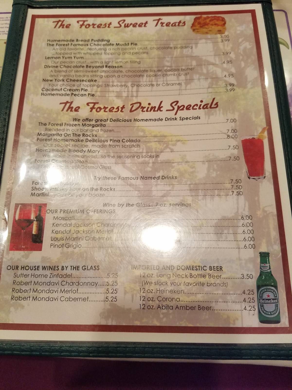 Menu at Forest Restaurant, Franklin