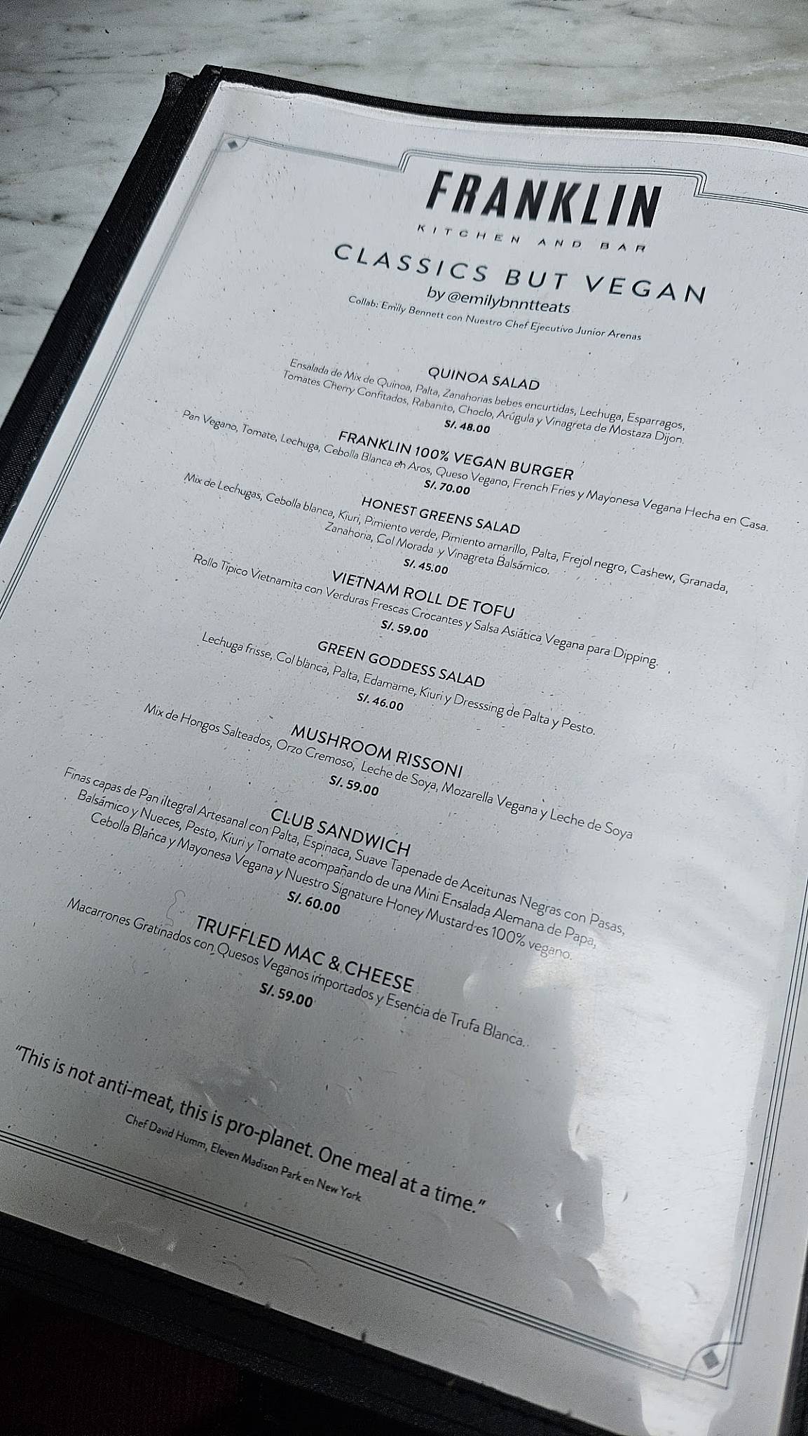 Carta de Franklin Restaurante, San Isidro
