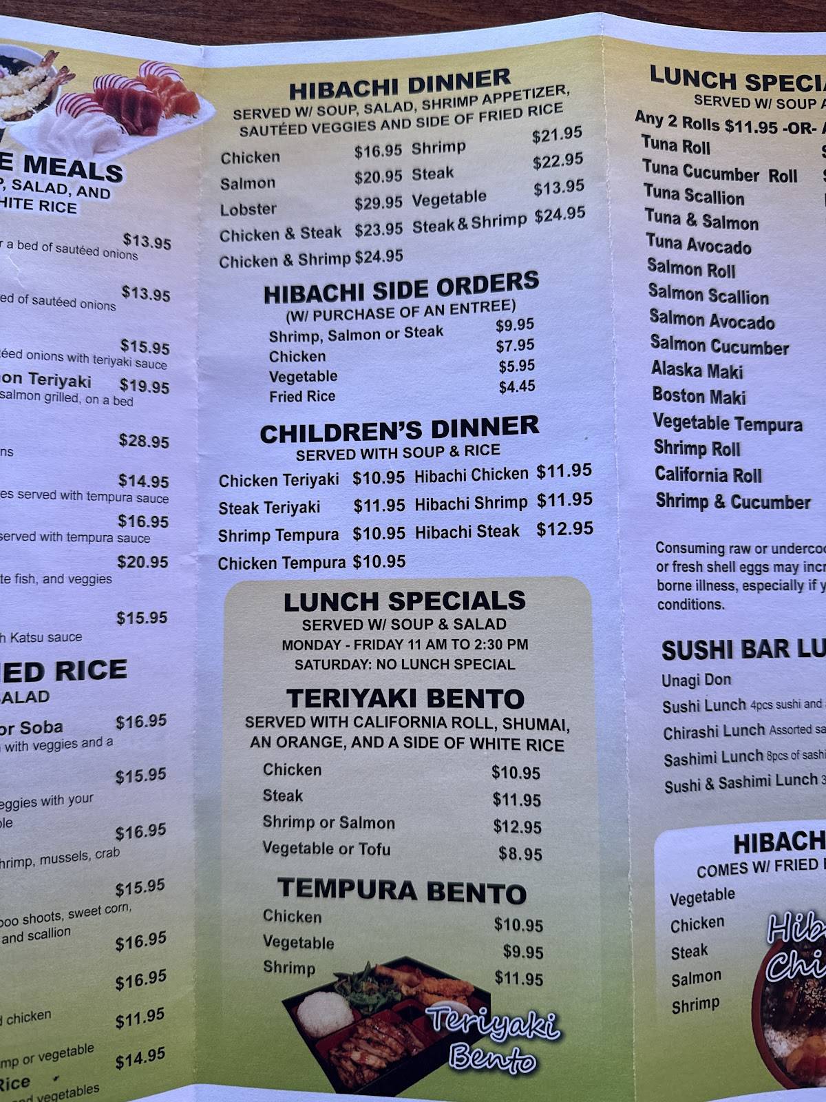 Menu at Fuji Japanese restaurant, Grand Rapids
