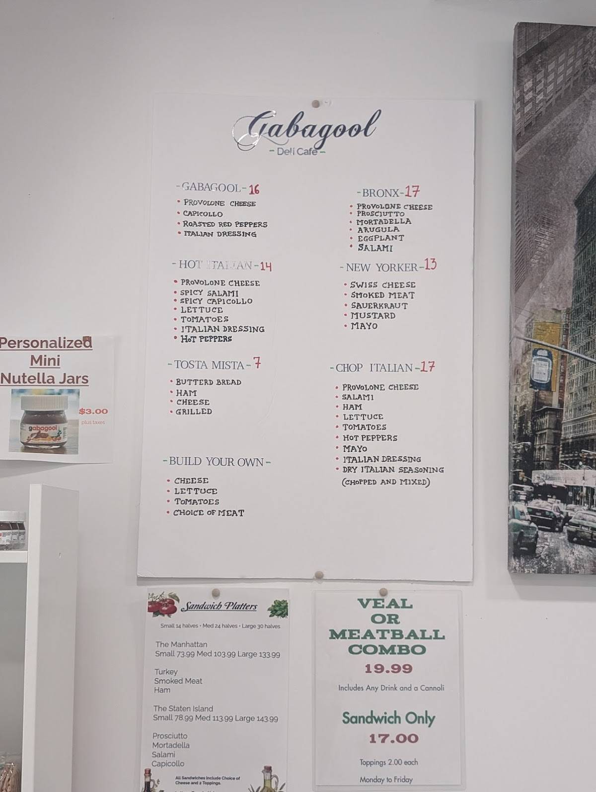 Menu at Gabagool Deli Cafe, Innisfil