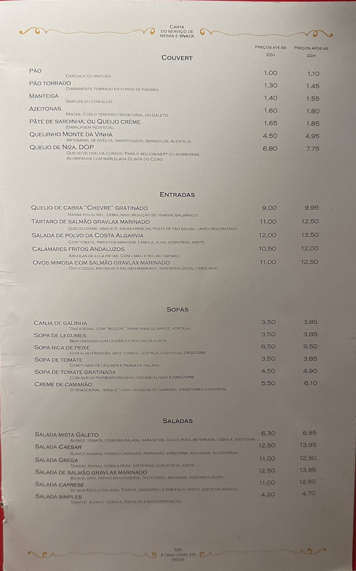 Menu em Galeto restaurante, Lisboa