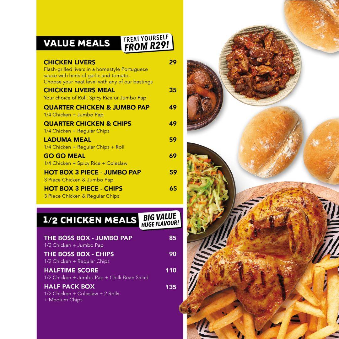 Menu at Galito's Thohoyandou restaurant, Thohoyandou, Stand 103
