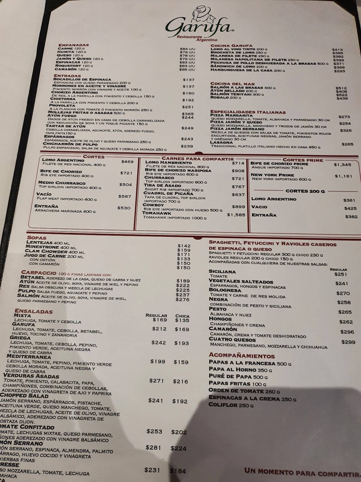 Carta del restaurante Garufa Aguascalientes Norte, Aguascalientes, Av ...