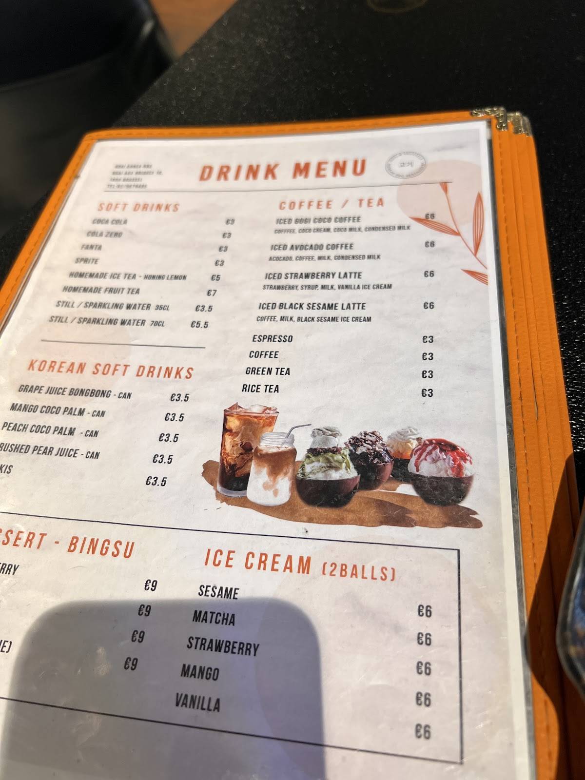 Menu at Gogi Korean BBQ, Brussels