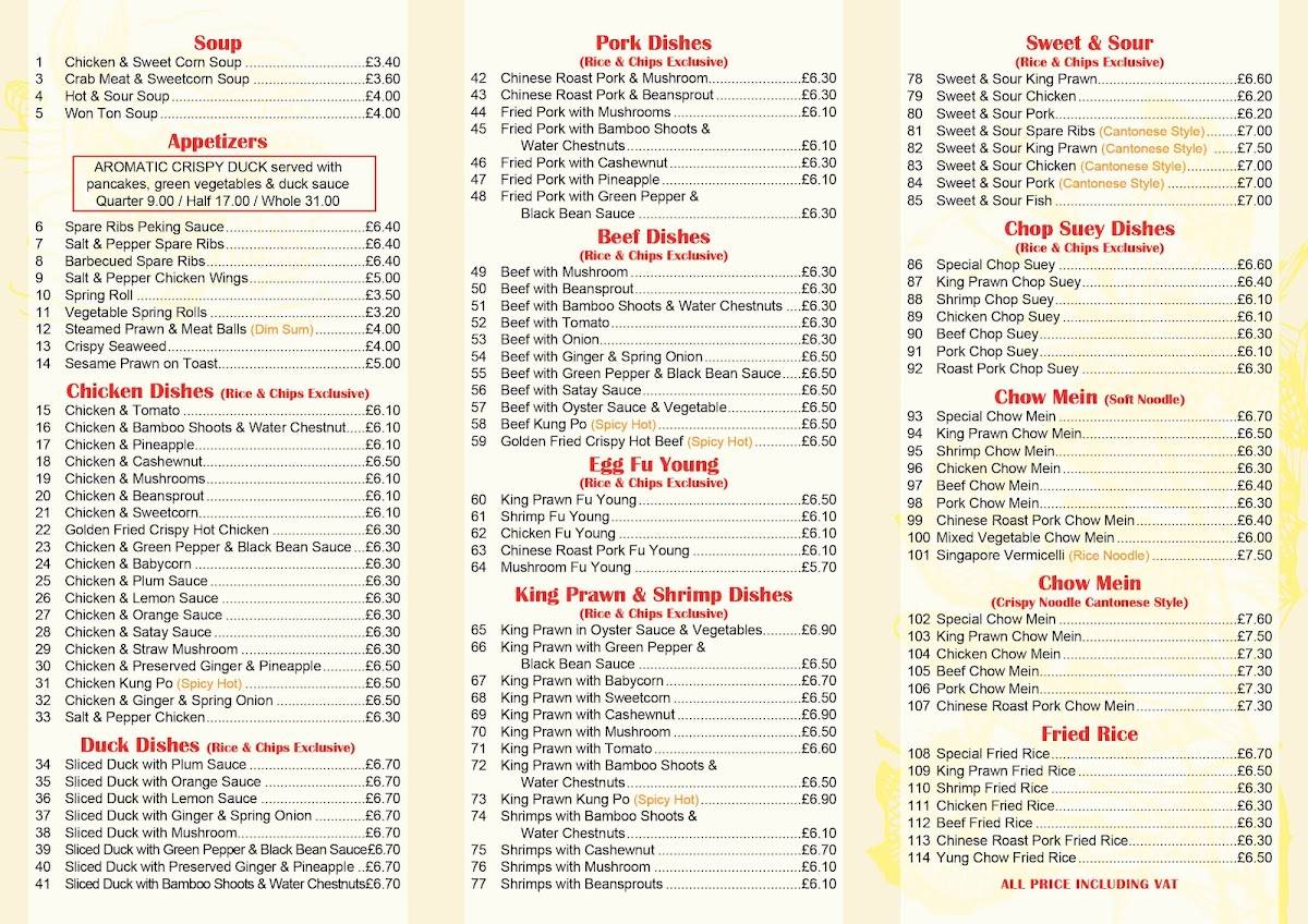 Menu at Golden Inn restaurant, Harlech