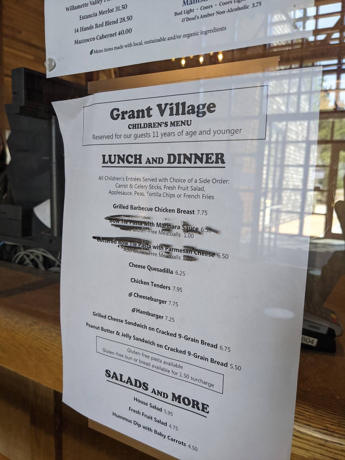 Menu at Grant Village Dining Room restaurant, USA, 550 Sculpin Ln