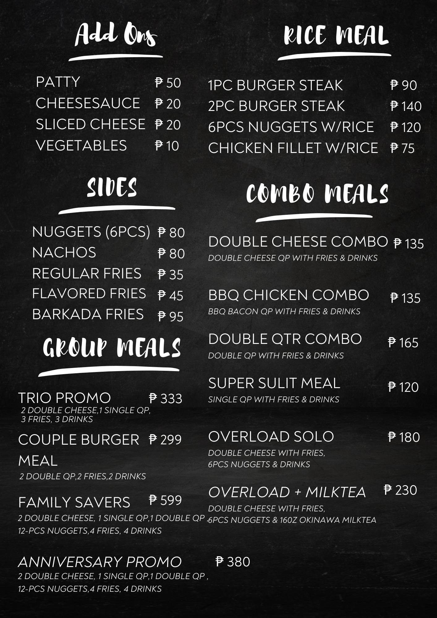 Menu at Grilled Burger Factory Lancaster New City restaurant, General Trias