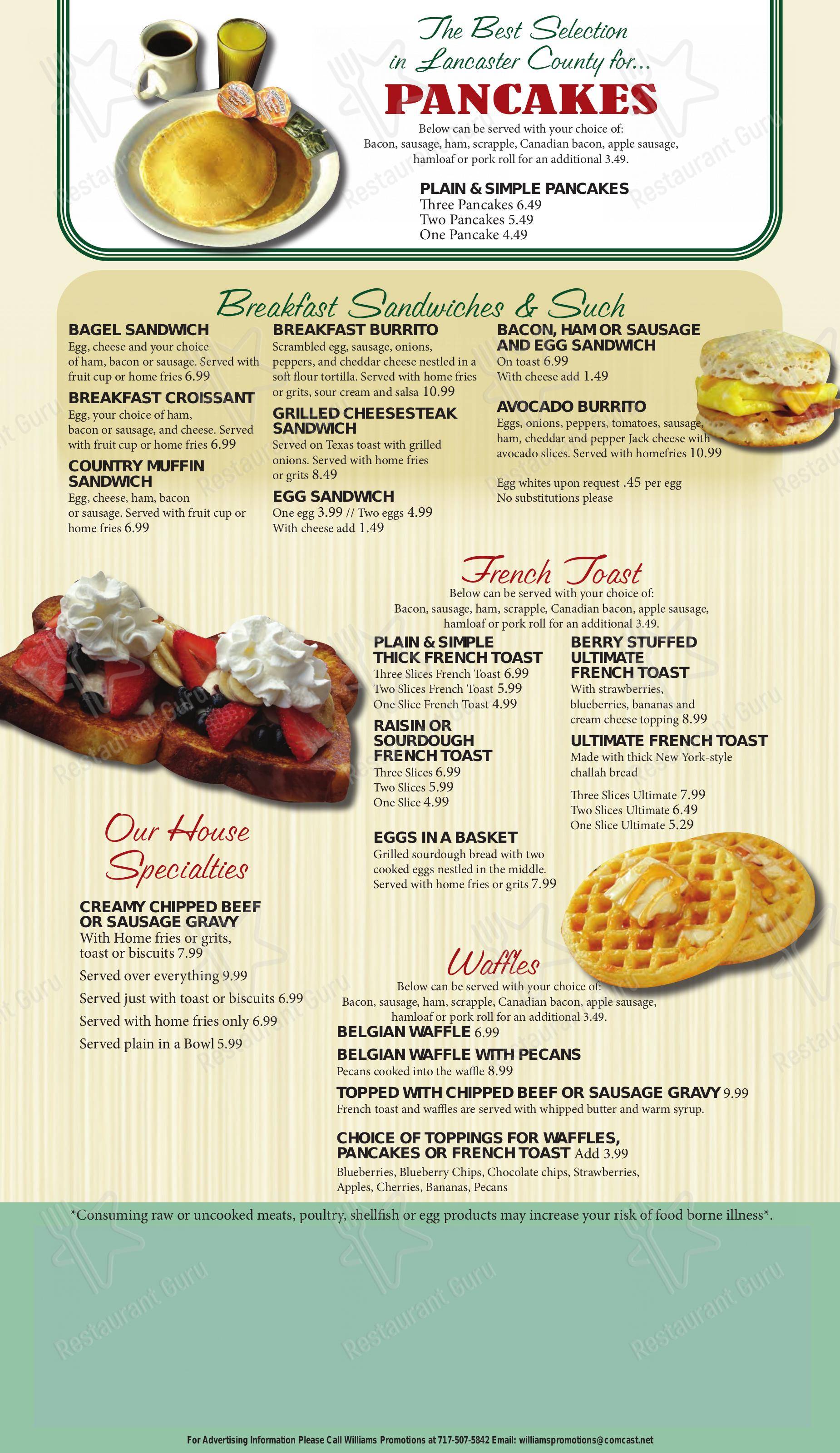 Menu at Gus's Keystone Family Restaurant, Mount Joy