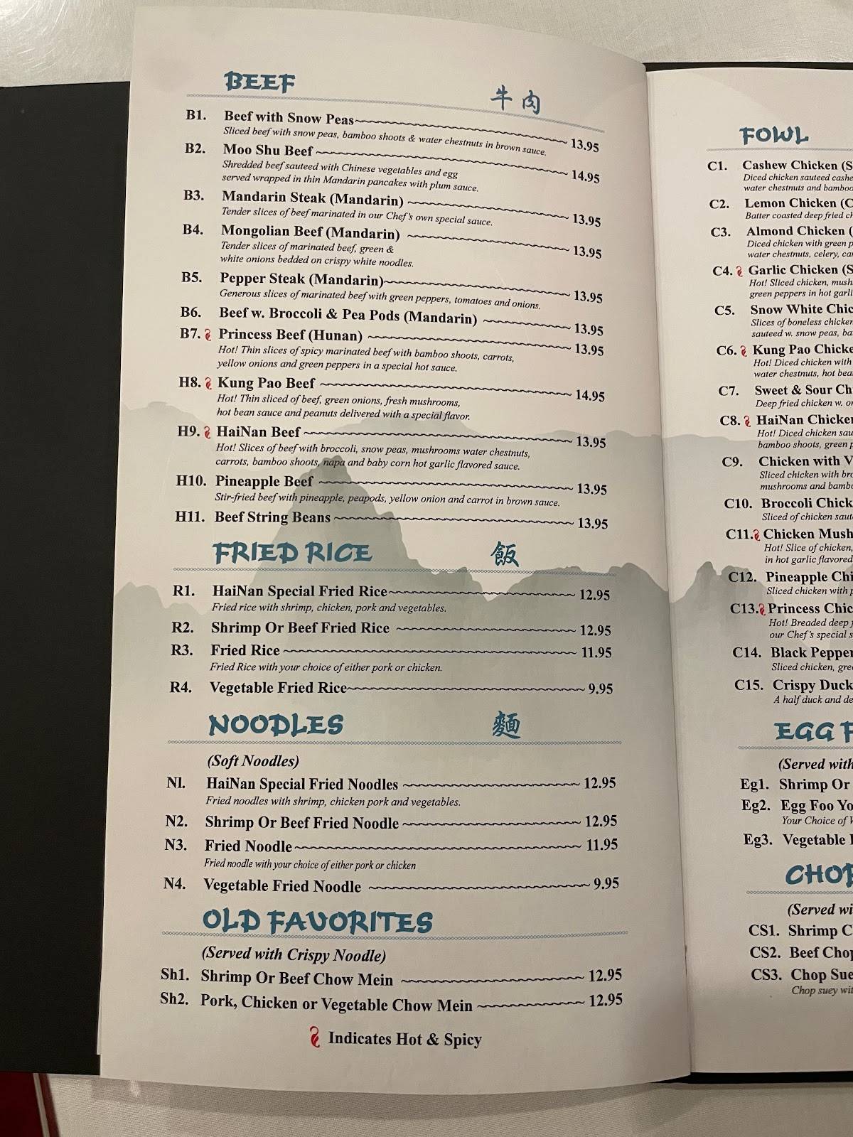 Menu at Hainan House Restaurant, Fort Wayne