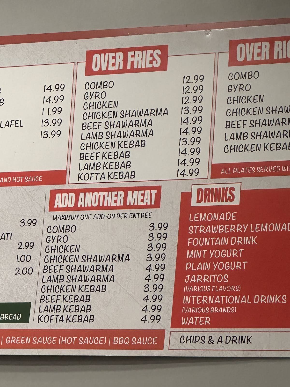 Menu at Halal Bros restaurant, Austin, Guadalupe St