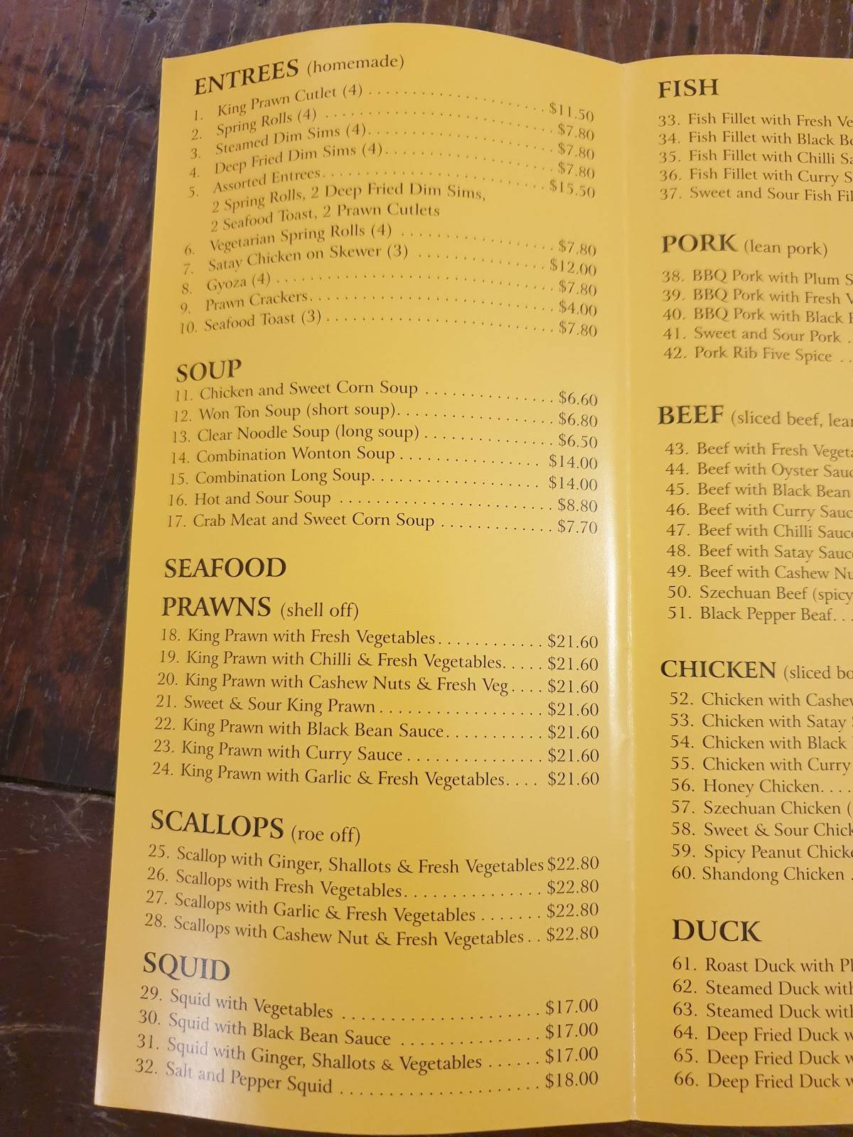 Menu at Han Court Chinese Restaurant, Port Douglas