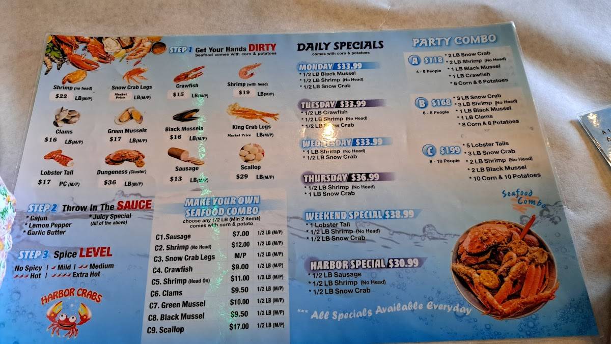 Menu at Harbor Crabs restaurant, Dickson City, Ravine St