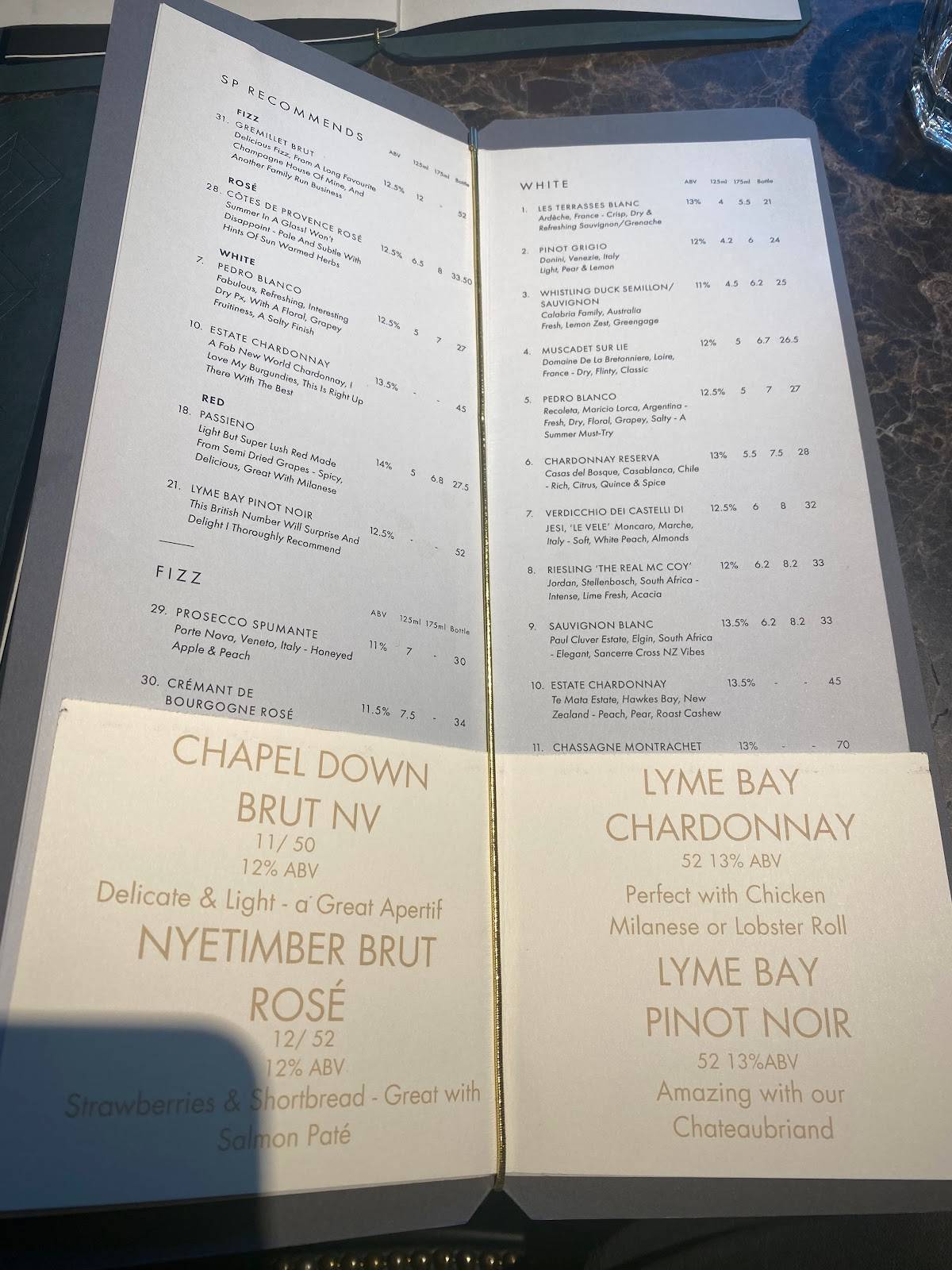 Menu at Harry's Restaurant, Exeter
