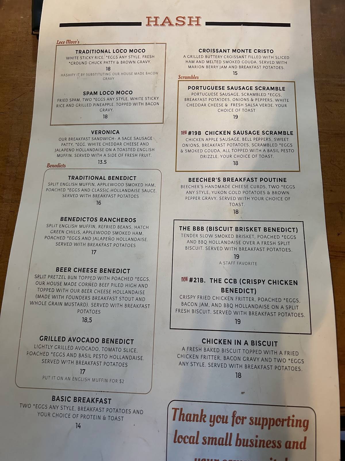 Menu at Hash restaurant, Olympia