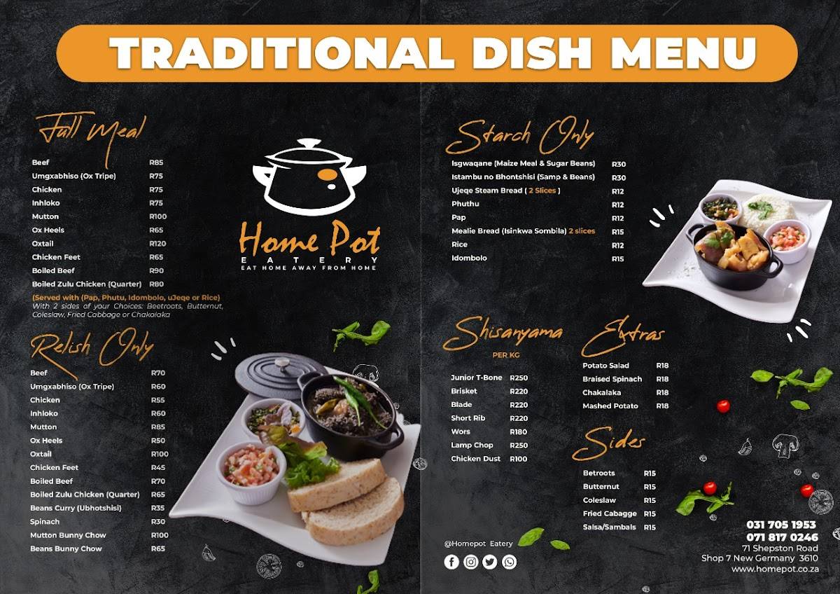 Menu at Home Pot Eatery restaurant, Durban