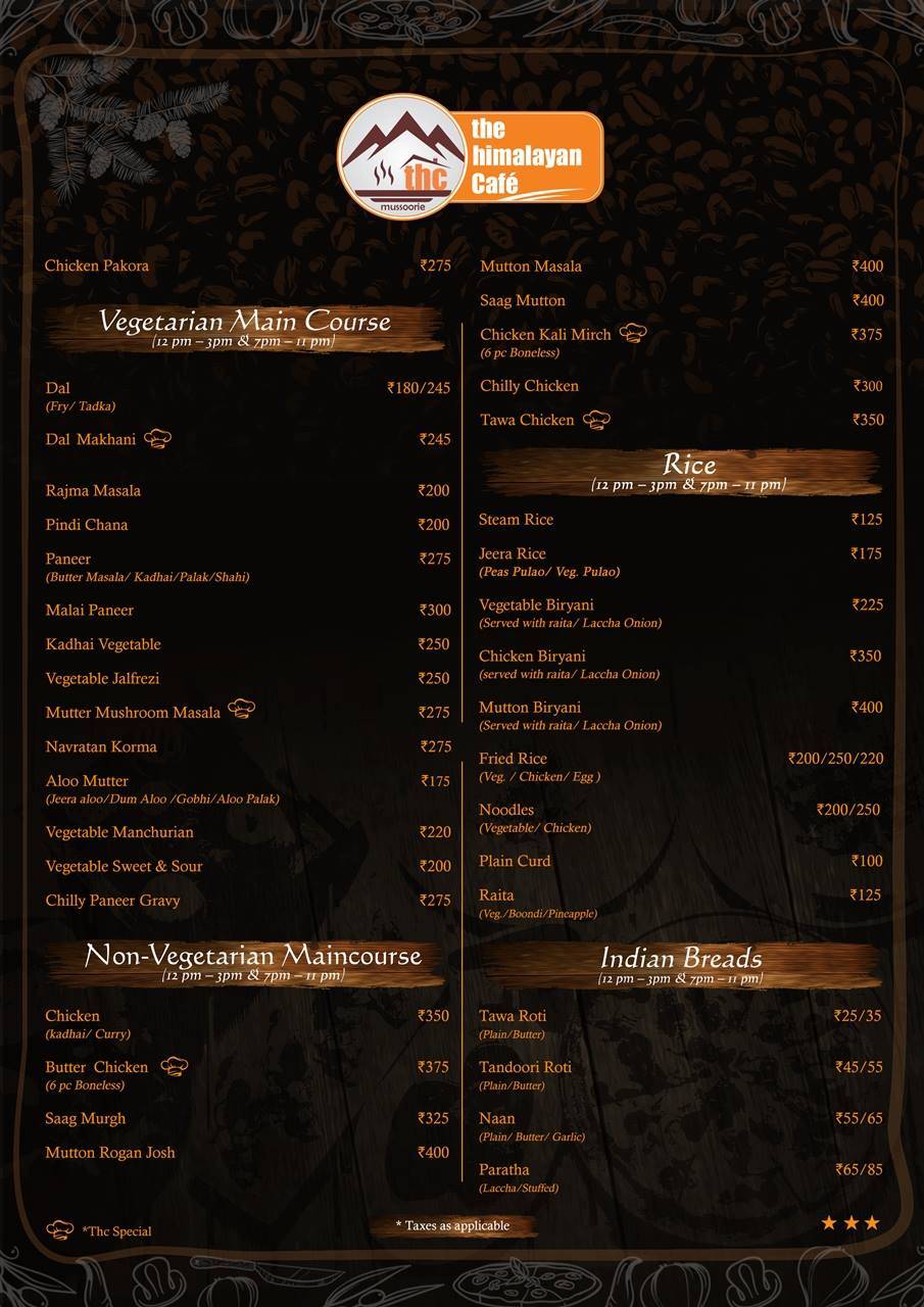 Menu at The Himalayan Cafe, Mussoorie