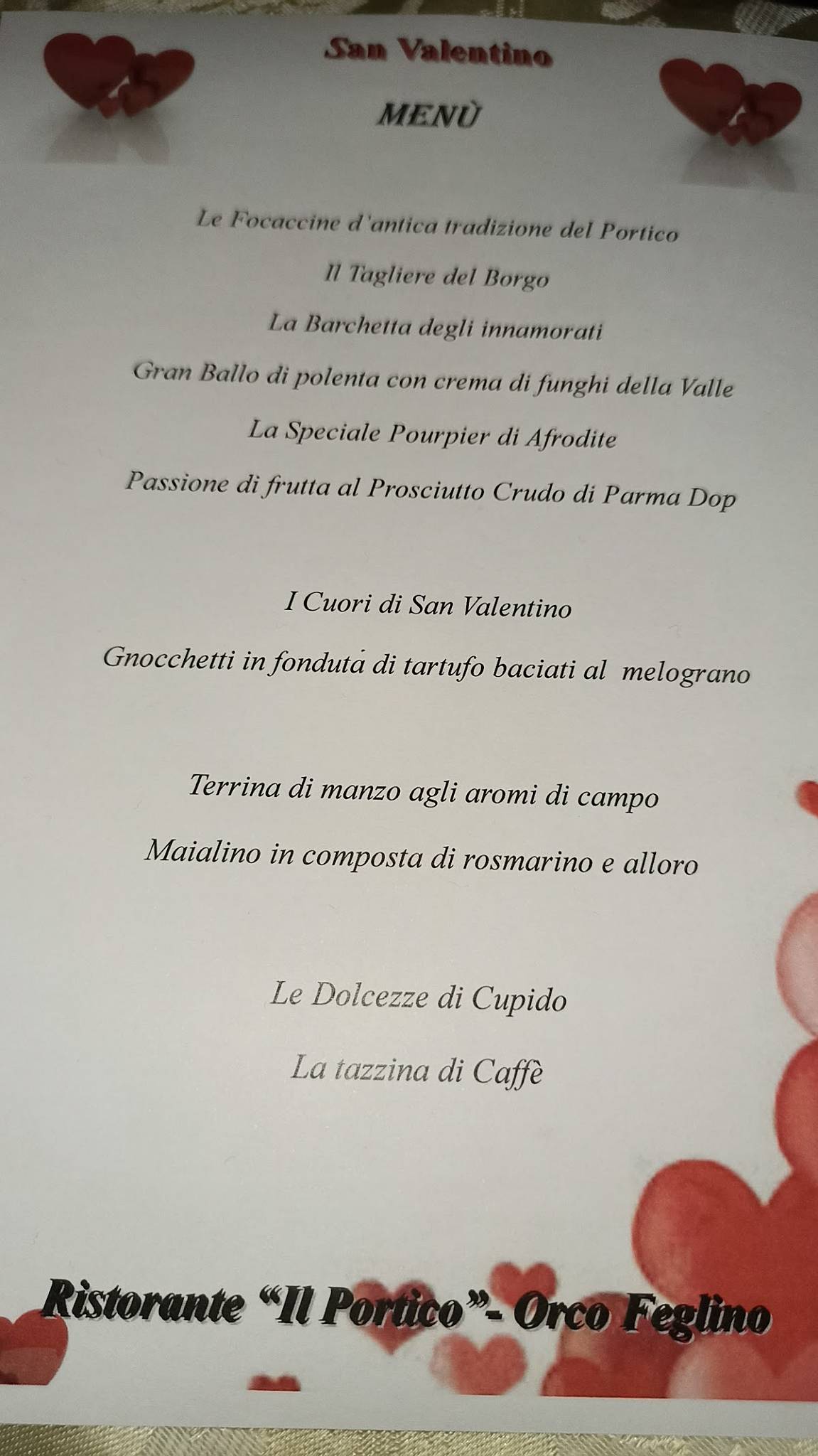 Menu da Taverna Ristorante Il Portico, Feglino