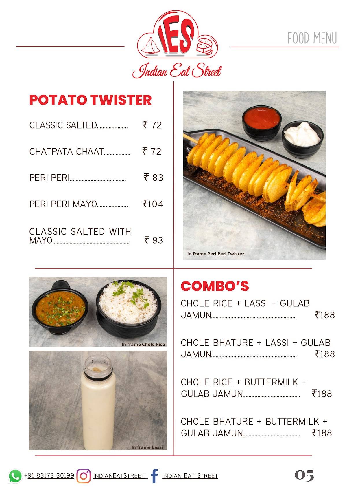 Menu at Indian Eat Street, Bengaluru