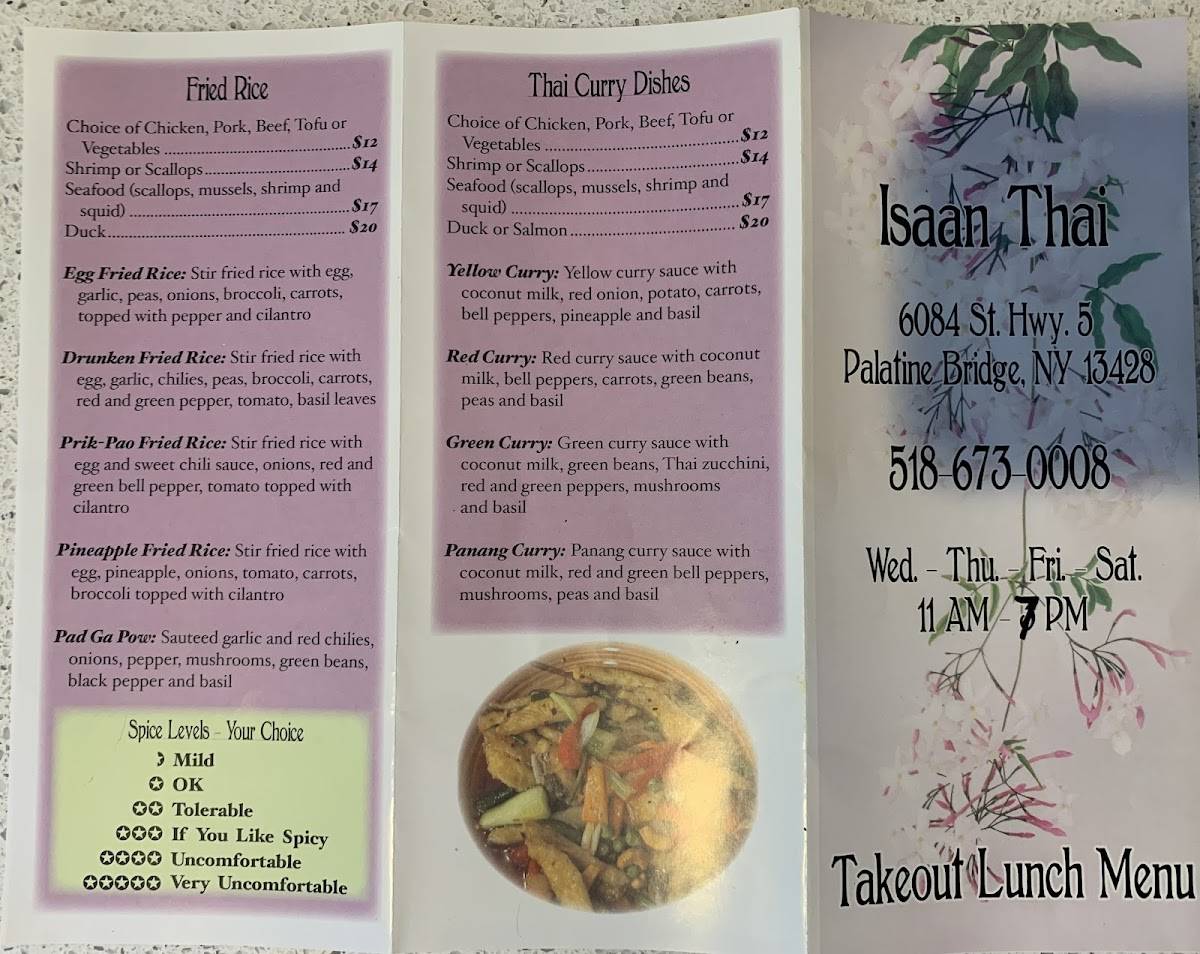 Menu at Isaan Thai Restaurant, Palatine Bridge