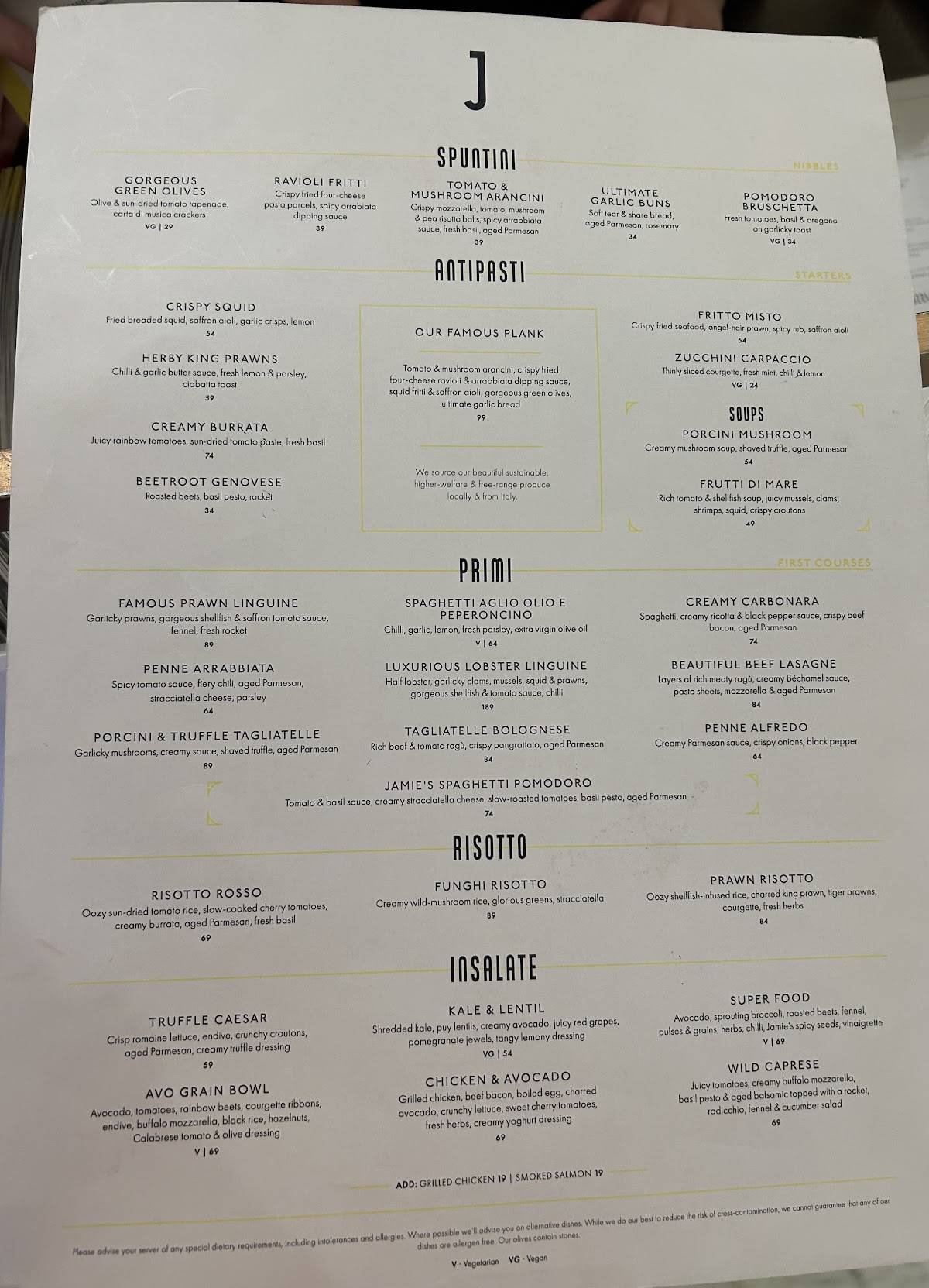 Menu at Jamie's Italian, The Dubai Mall restaurant, Dubai